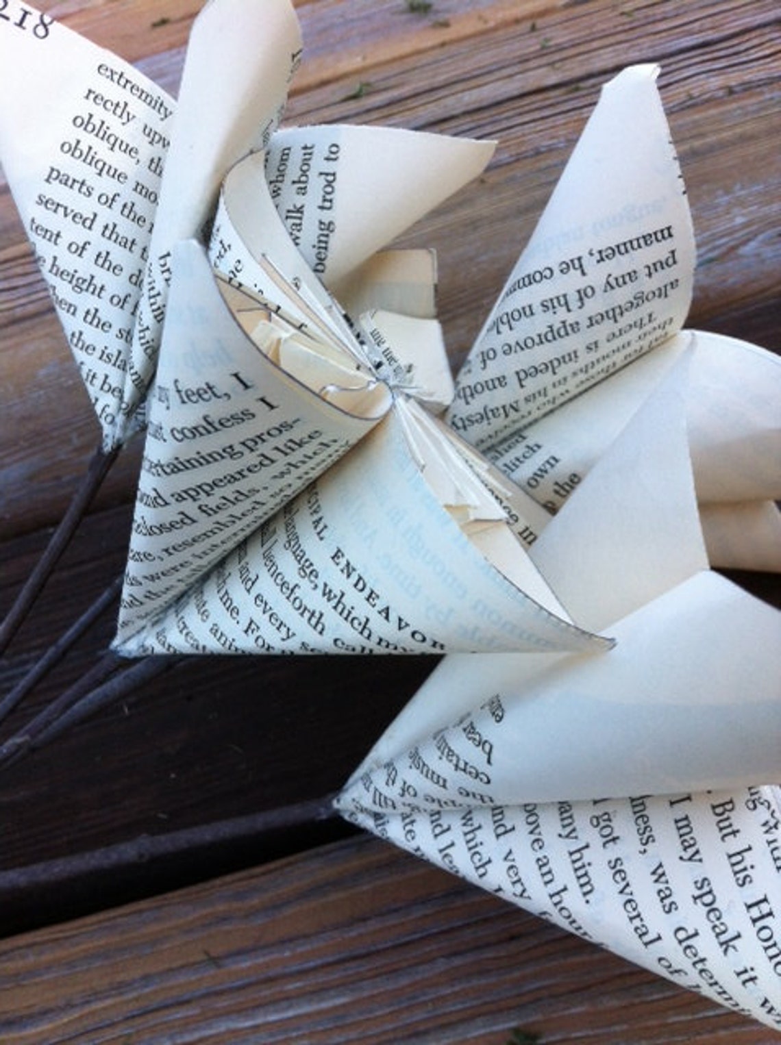 Flower Paper Origami- Handmade Antique White Book Pages With Black ...