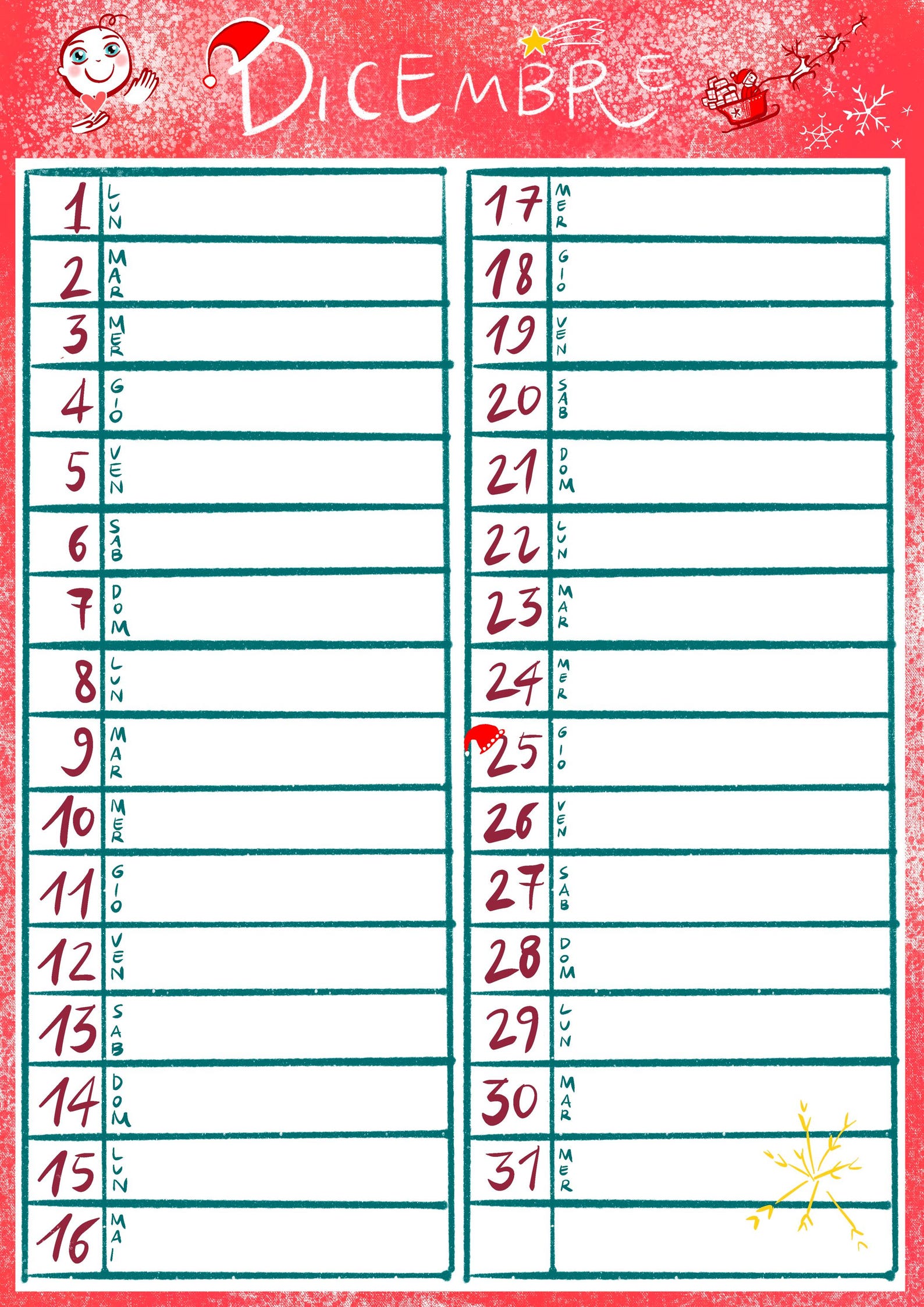 12 Month Calendar Illustrated by Cevì / Year 2025 / Printable on A3 or ...