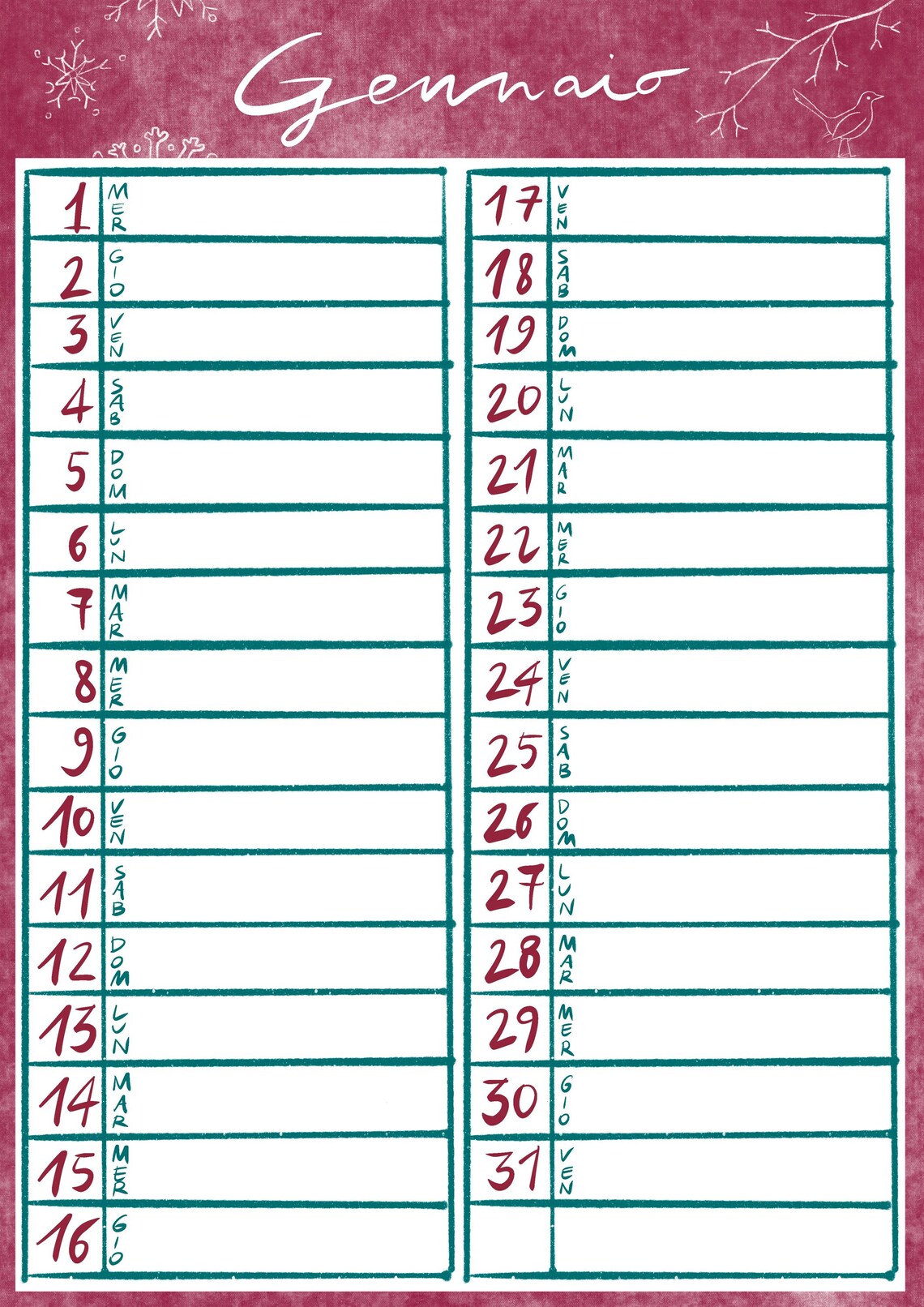 12 Month Calendar Illustrated by Cevì / Year 2025 / Printable on A3 or ...