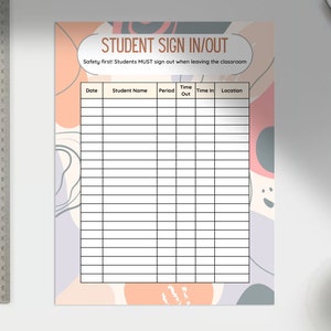 Student Sign Out Sheet - for Classrooms, Teachers, Administration, and ...