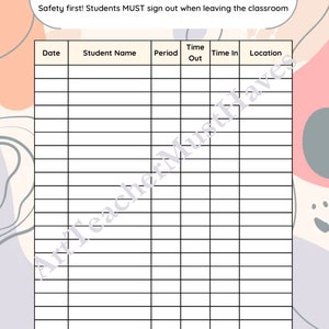 Student Sign Out Sheet - for Classrooms, Teachers, Administration, and ...