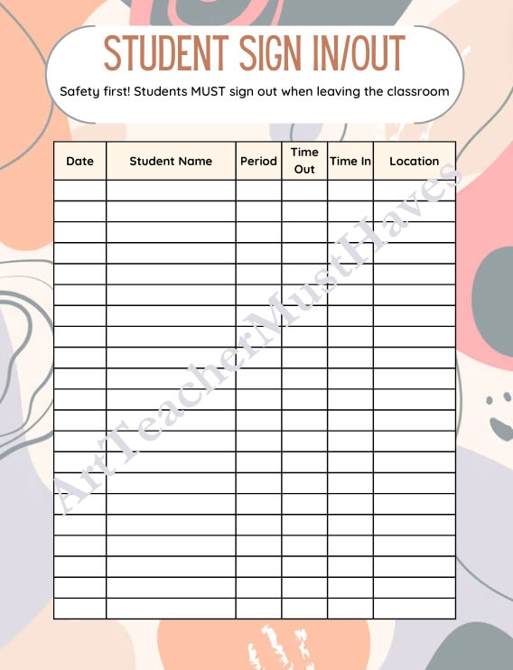 Student Sign Out Sheet for Classrooms, Teachers, Administration, and ...