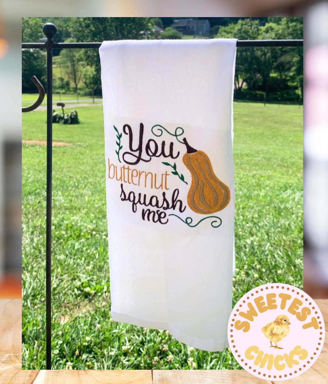 Embroidered Tea Towel Butternut Squash Me Funny Kitchen Puns Hostess ...