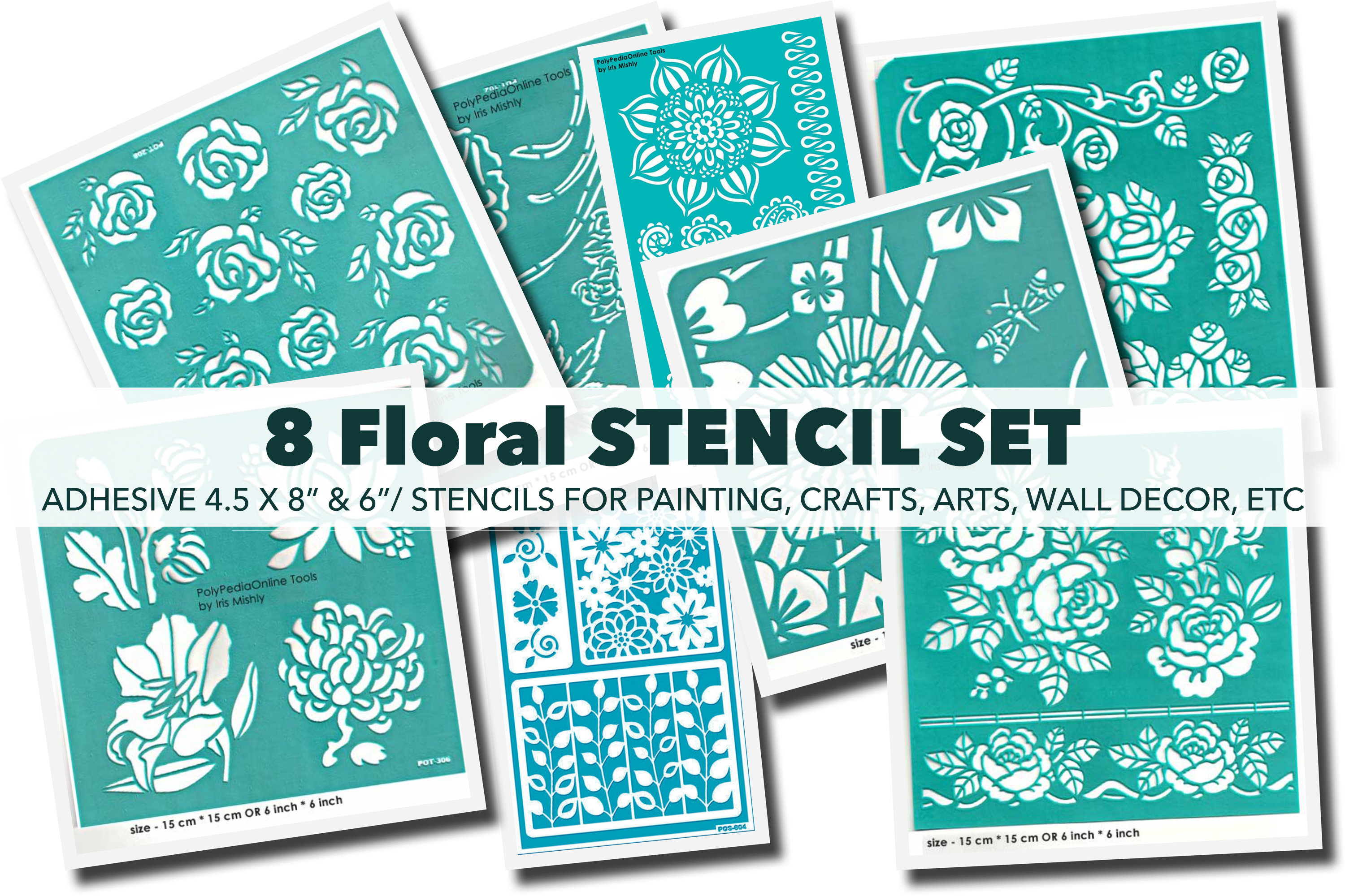 Stencil Set 8 Flower Stencil Adhesive Stencil Glass | Etsy