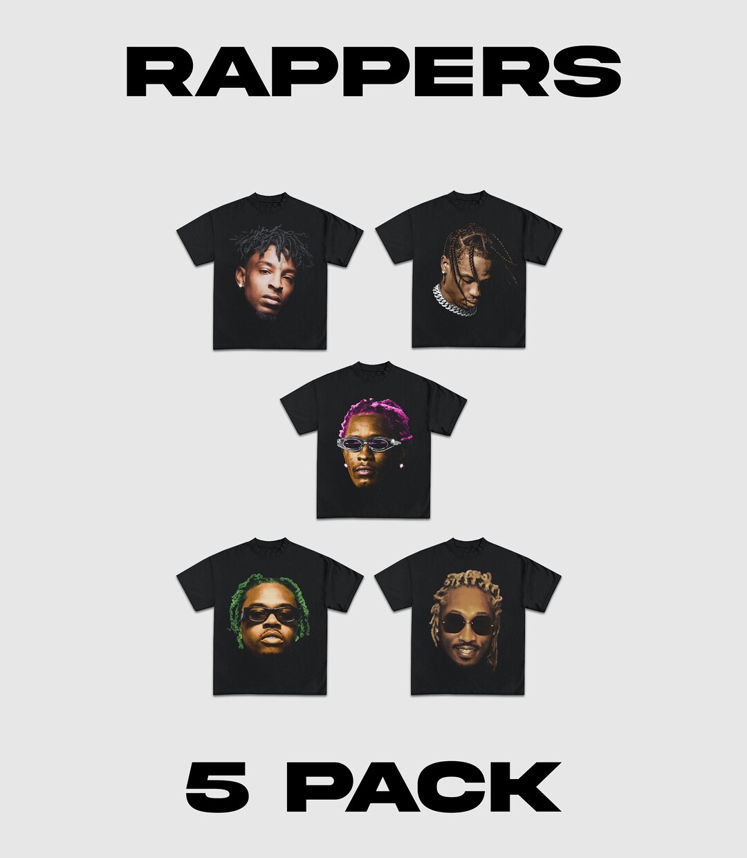 RAPPERS 5 Pack PNG | Rap Tee Concert Merch | Rare Hip Hop Graphic Print ...