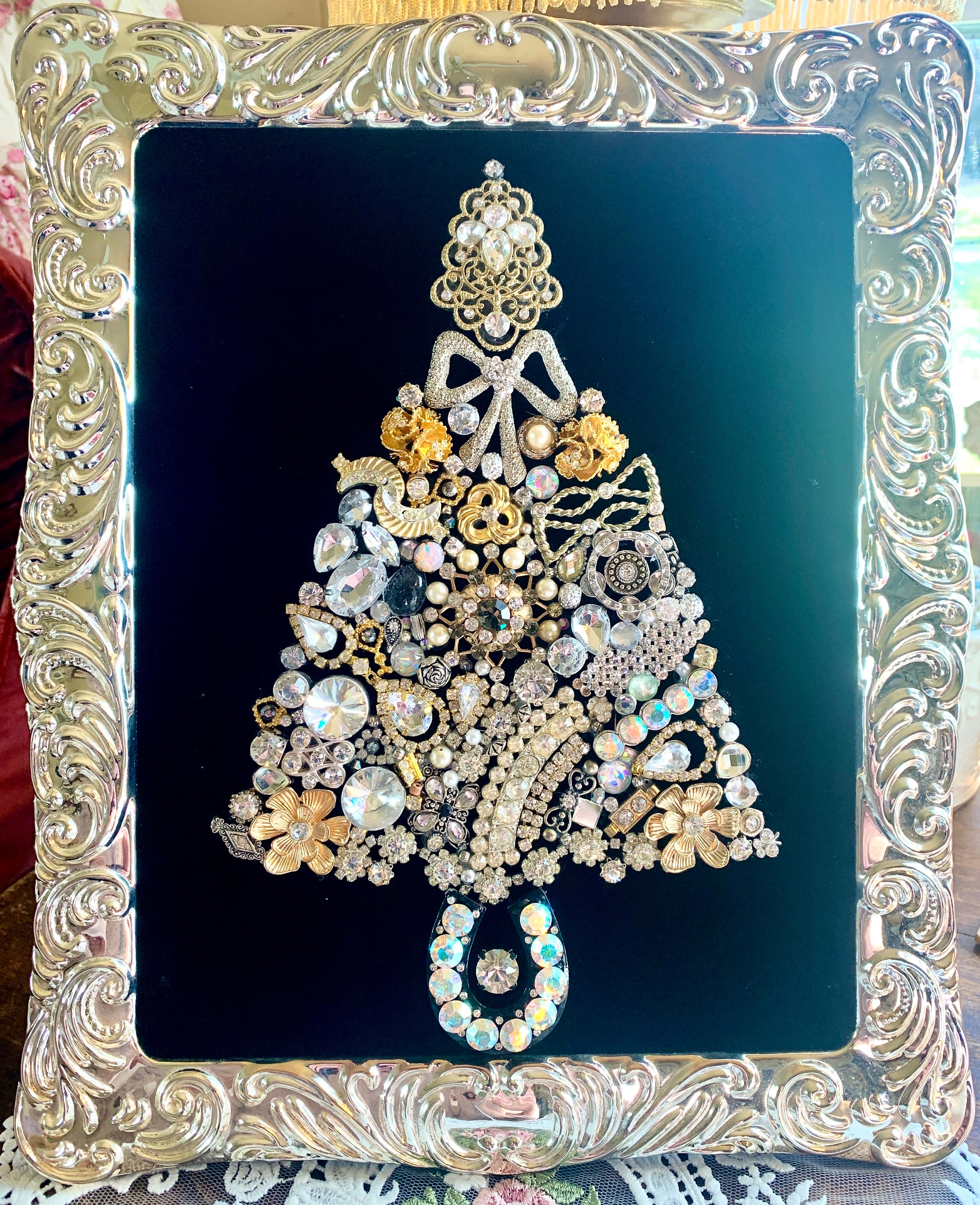 SILVERADO Vintage Jewelry Framed Christmas Tree Framed Tree Art Black ...