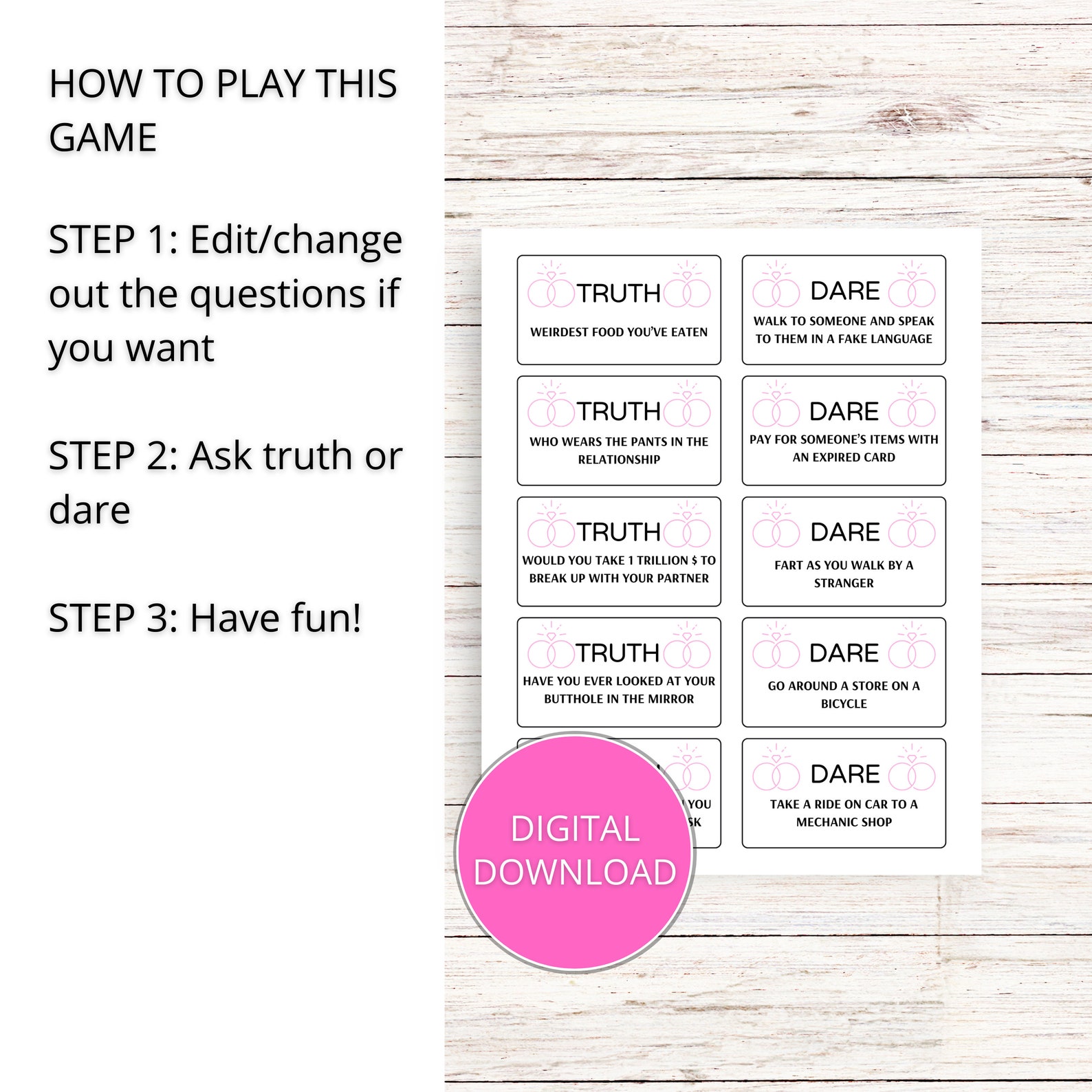 Truth or Dare Game, Truth or Dare Cards, Wedding Activities, Icebreaker ...