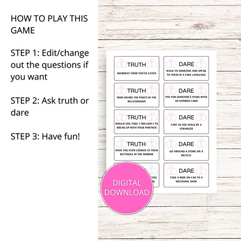 Truth or Dare Game, Truth or Dare Cards, Wedding Activities, Icebreaker ...