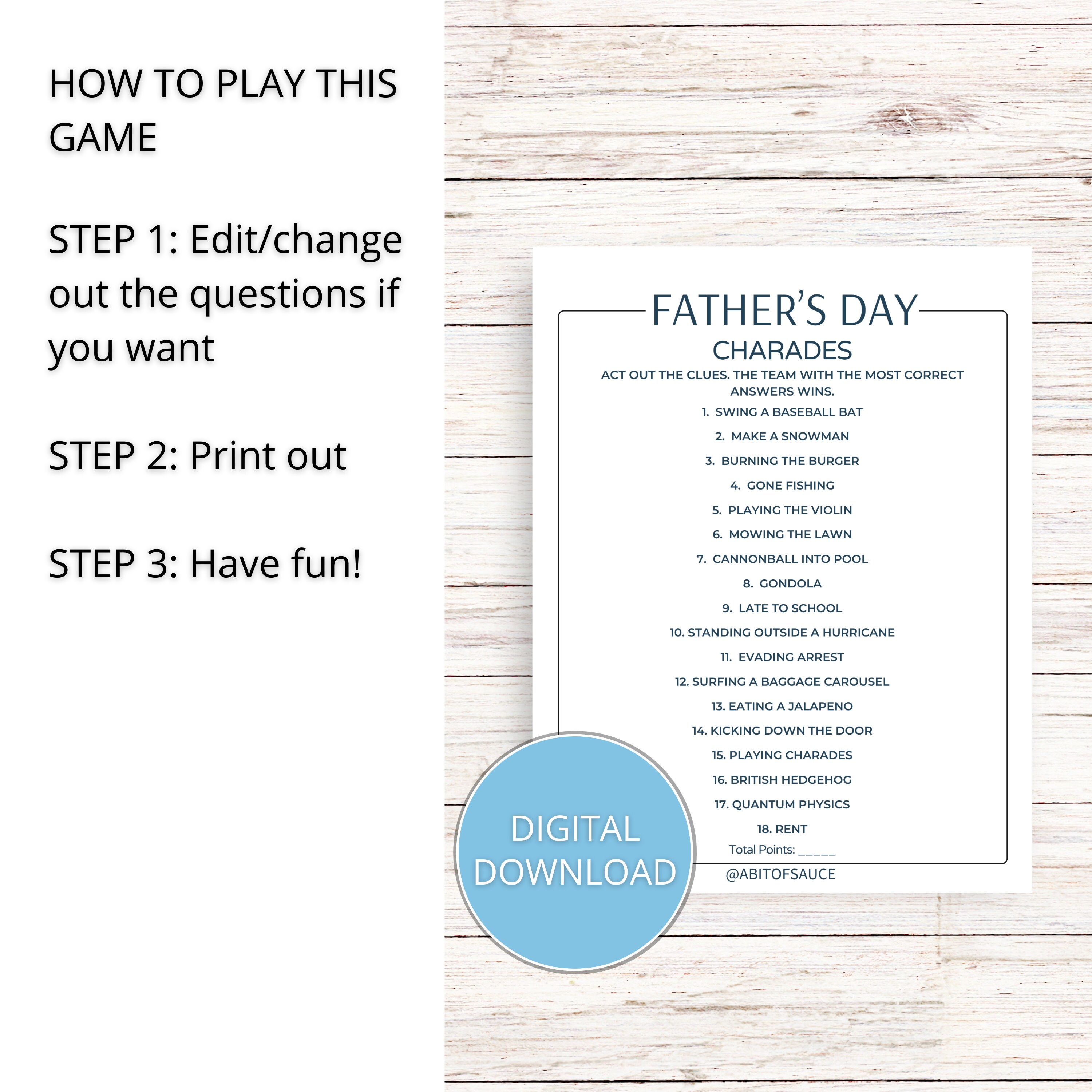 Father's Day Charades Games, Charades for Adults, Father's Day Games ...