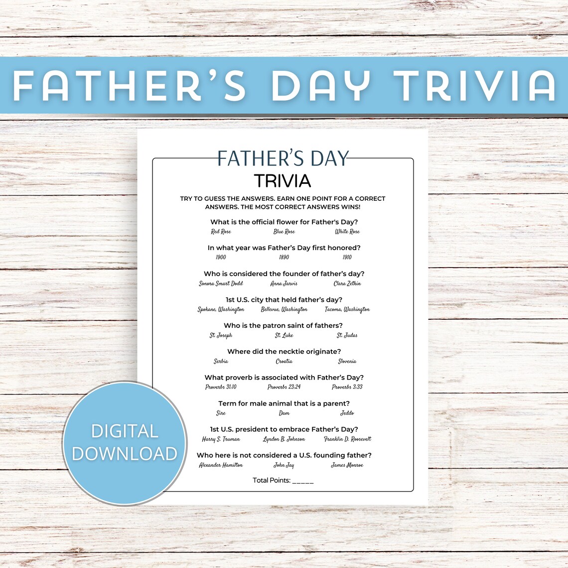 Dad Family Trivia Night Game, Father's Day Games Printable, Dad Party ...