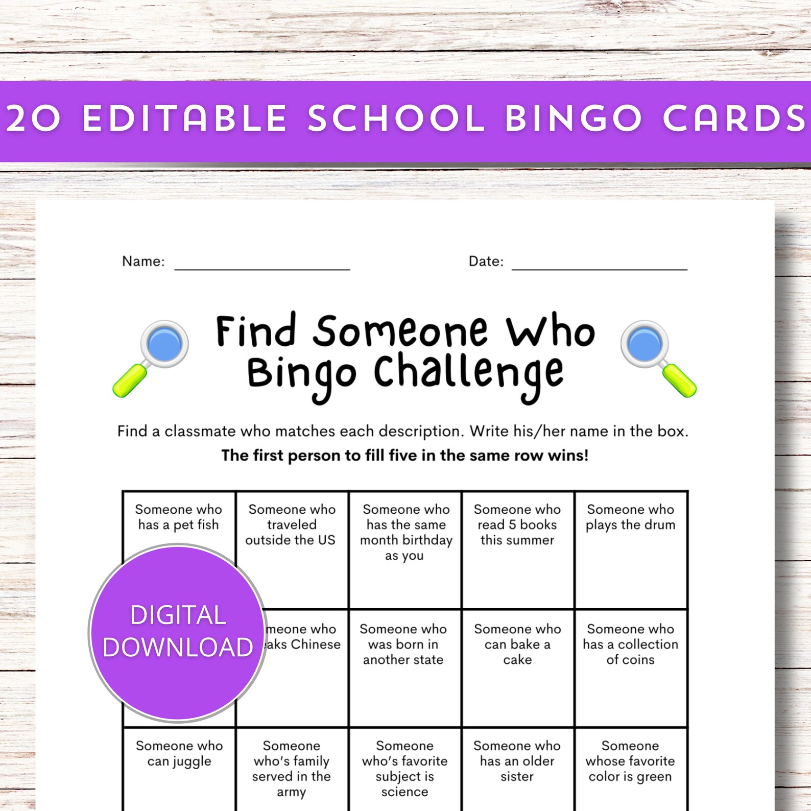 Human Bingo-find Someone Who-mix and Mingle Bingo-classroom Bingo ...