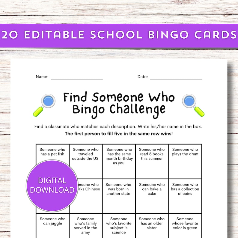 Human Bingo-find Someone Who-mix and Mingle Bingo-classroom Bingo ...