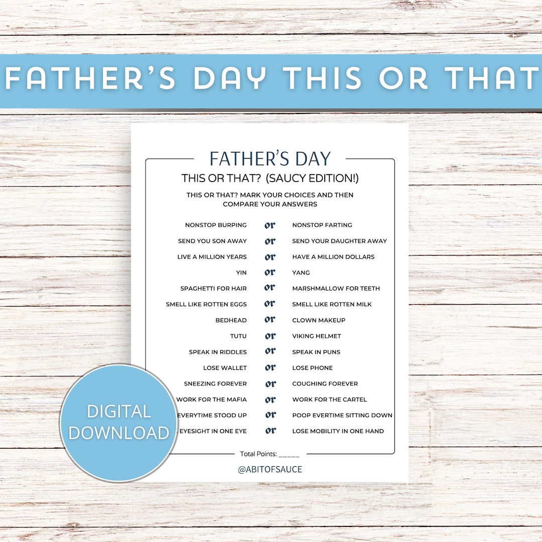 Father's Day Would You Rather Game, Father's Day Games Printable, Would ...
