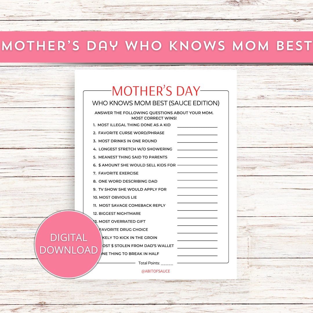 Who Knows Mom Best Questions, How Well Do You Know Mom, Mother's Day ...