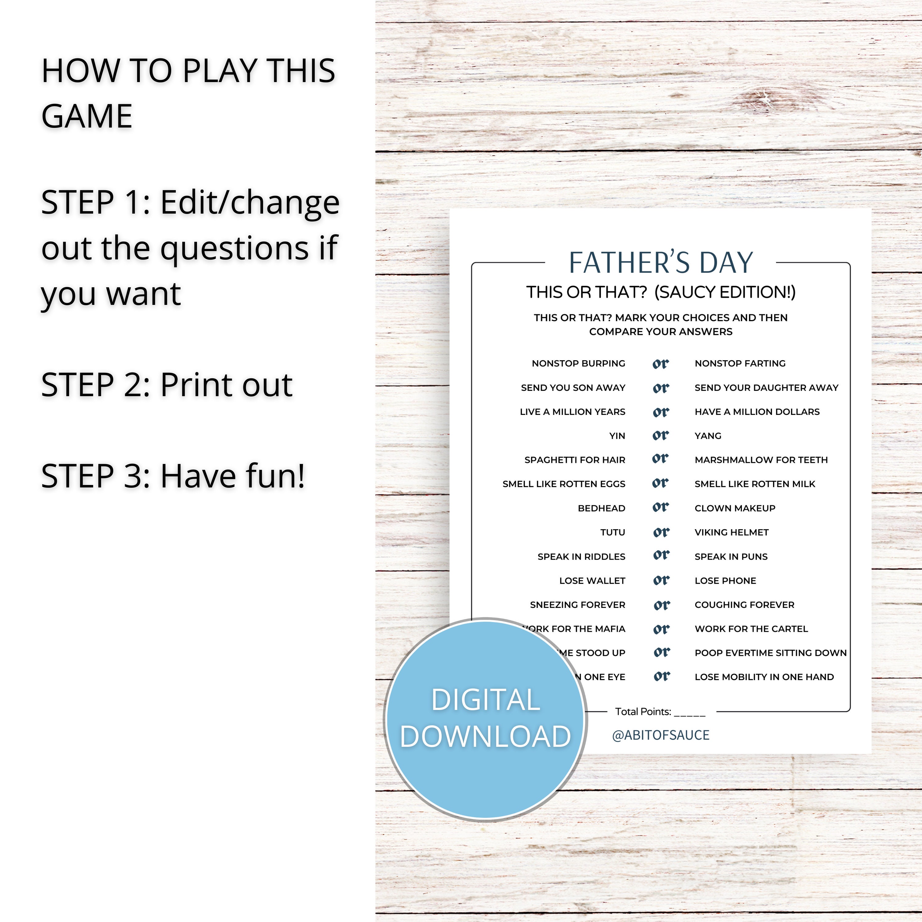 Father's Day Would You Rather Game, Father's Day Games Printable, Would ...