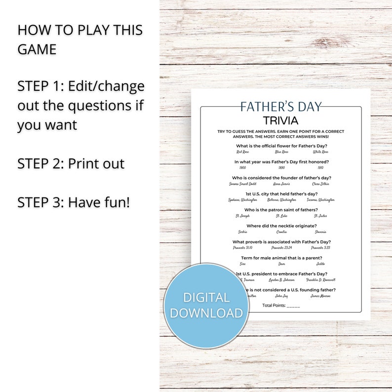 Dad Family Trivia Night Game, Father's Day Games Printable, Dad Party ...