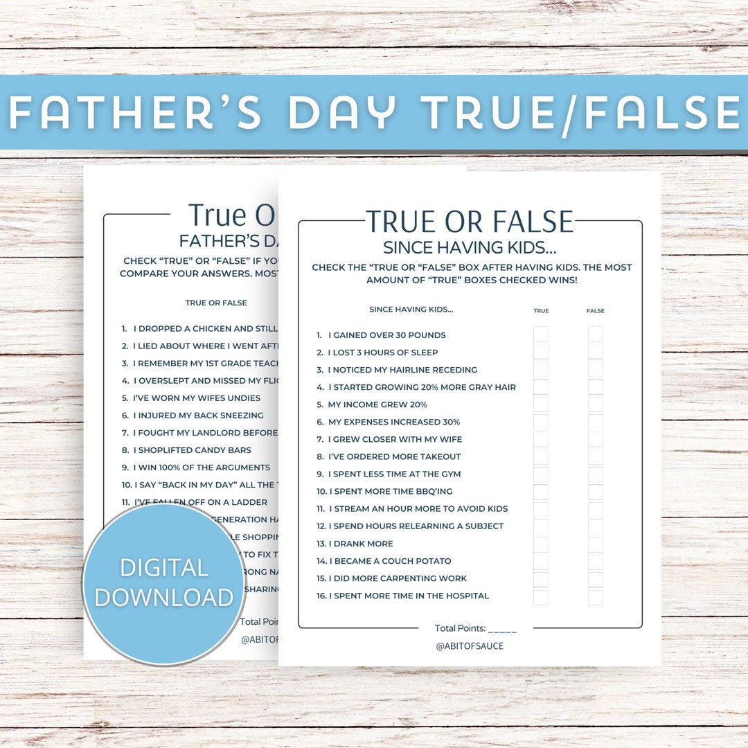 Dad True or False Game, Father's Day Games Printable, Father's Day ...