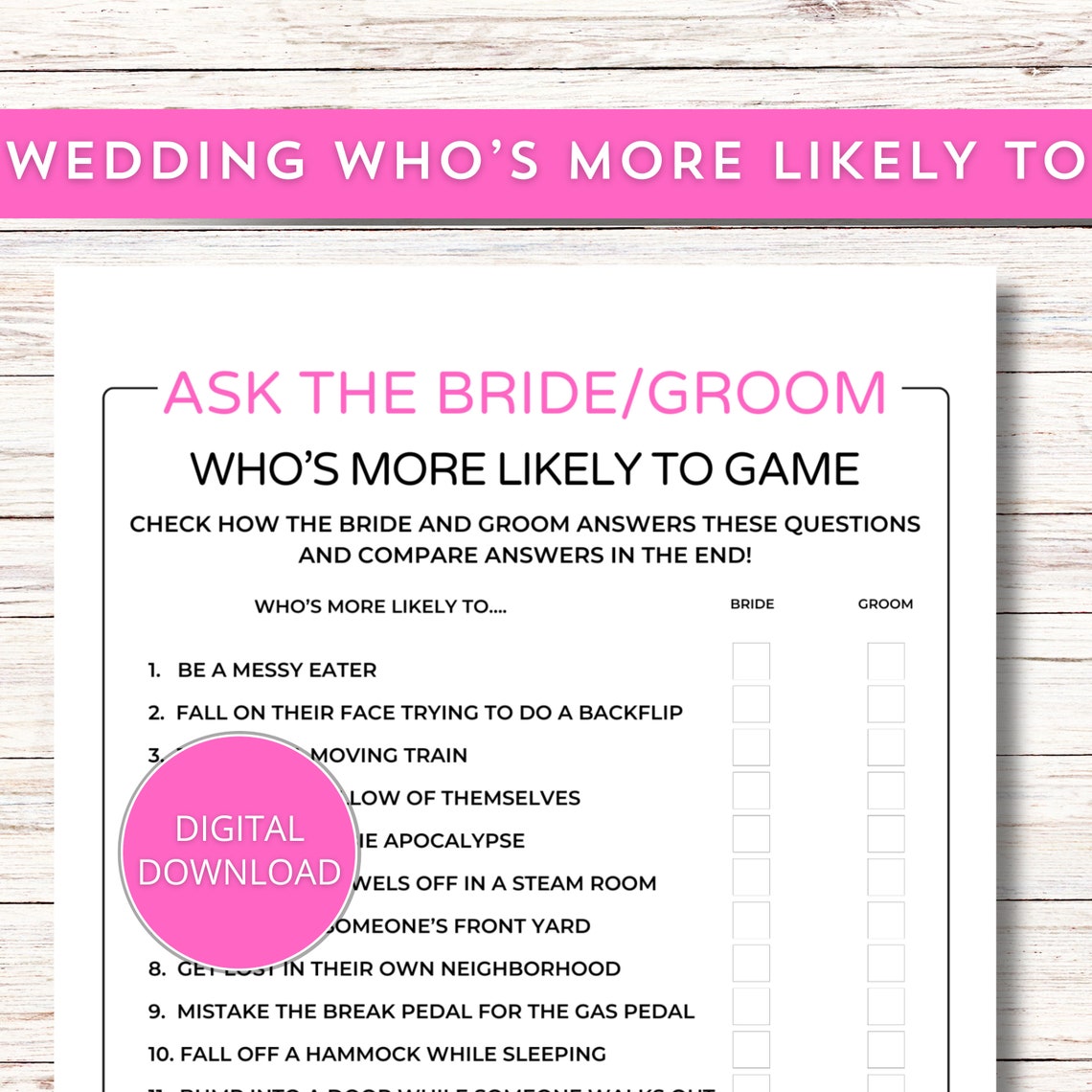 Who Knows Best, Who Knows the Bride, Funny Bridal Game, Who Knows the ...