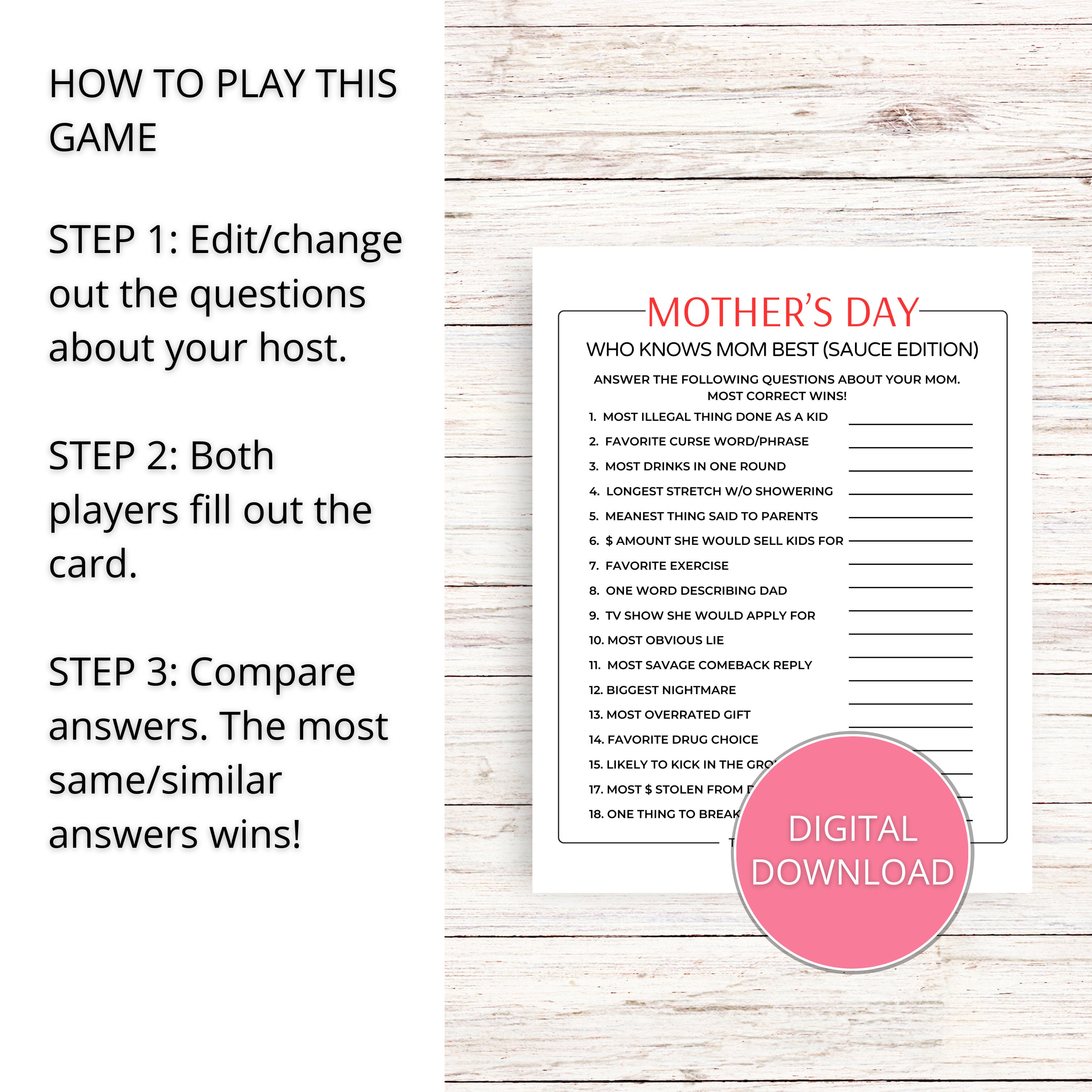 Who Knows Mom Best Questions, How Well Do You Know Mom, Mother's Day ...