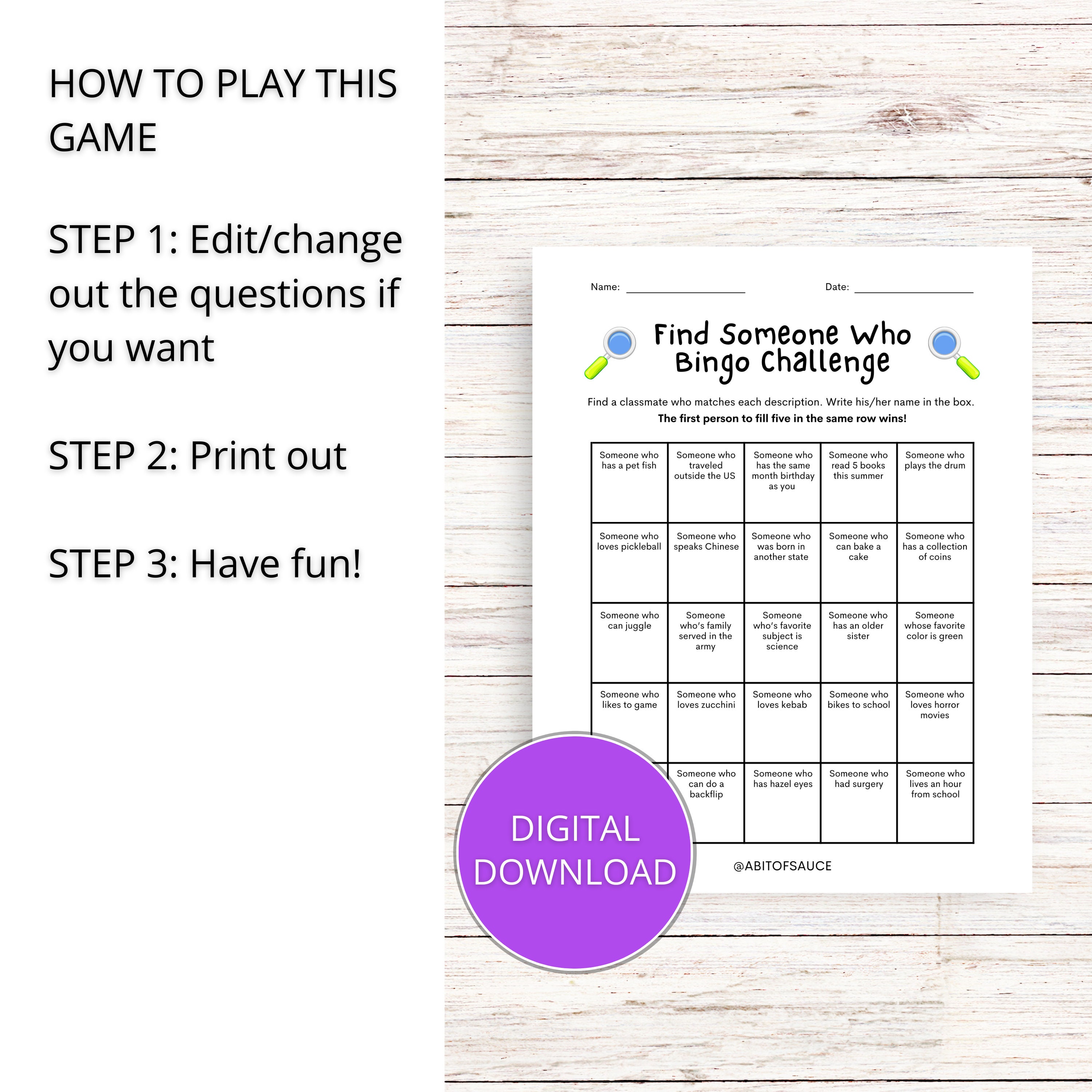 Human Bingo-find Someone Who-mix and Mingle Bingo-classroom Bingo ...