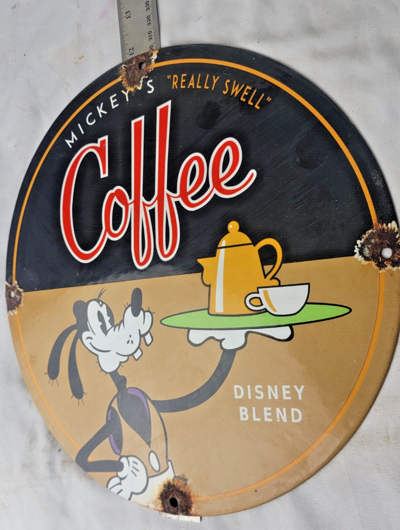 Vintage DISNEY Sunoco Mickey's COFFEE Porcelain Sign Pump Plate Gas ...