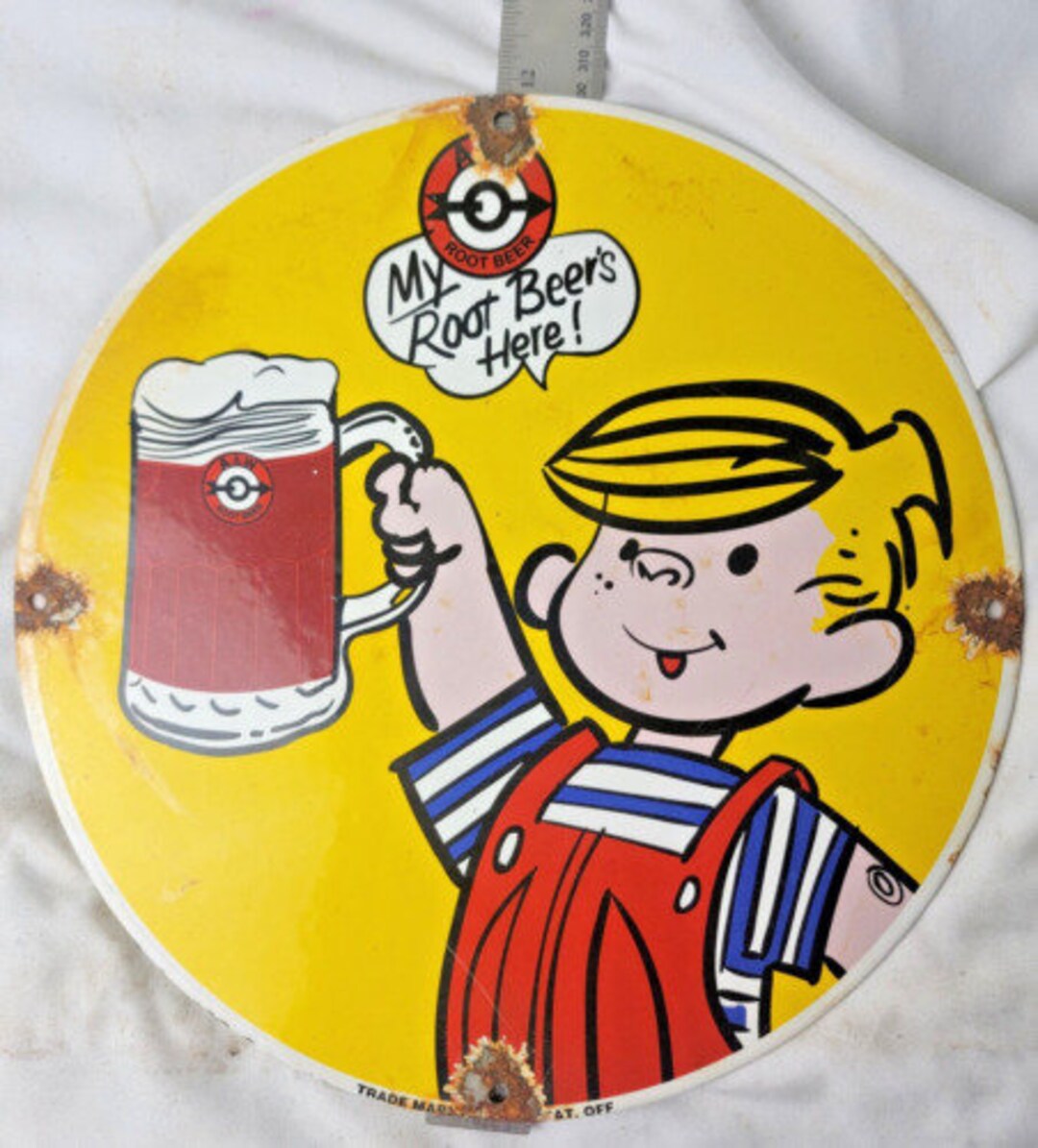 Vintage DENNIS THE MENACE Porcelain Sign Pump Plate Gas Station Oil ...