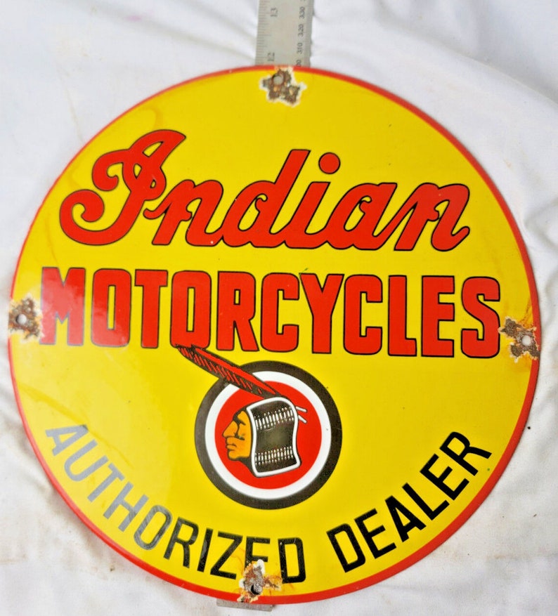 Vintage INDIAN MOTORCYCLES Porcelain Sign Pump Plate Gas Station Oil ...
