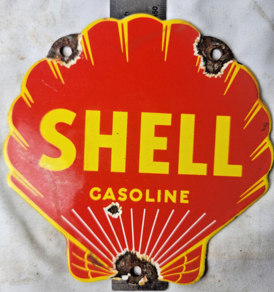 Vintage 6" SHELL PORCELAIN Sign Pump Plate GAS Station Oil - Etsy
