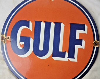 Gulf Gasoline Heavy Duty USA Made 14 Round Metal Gas Station ...