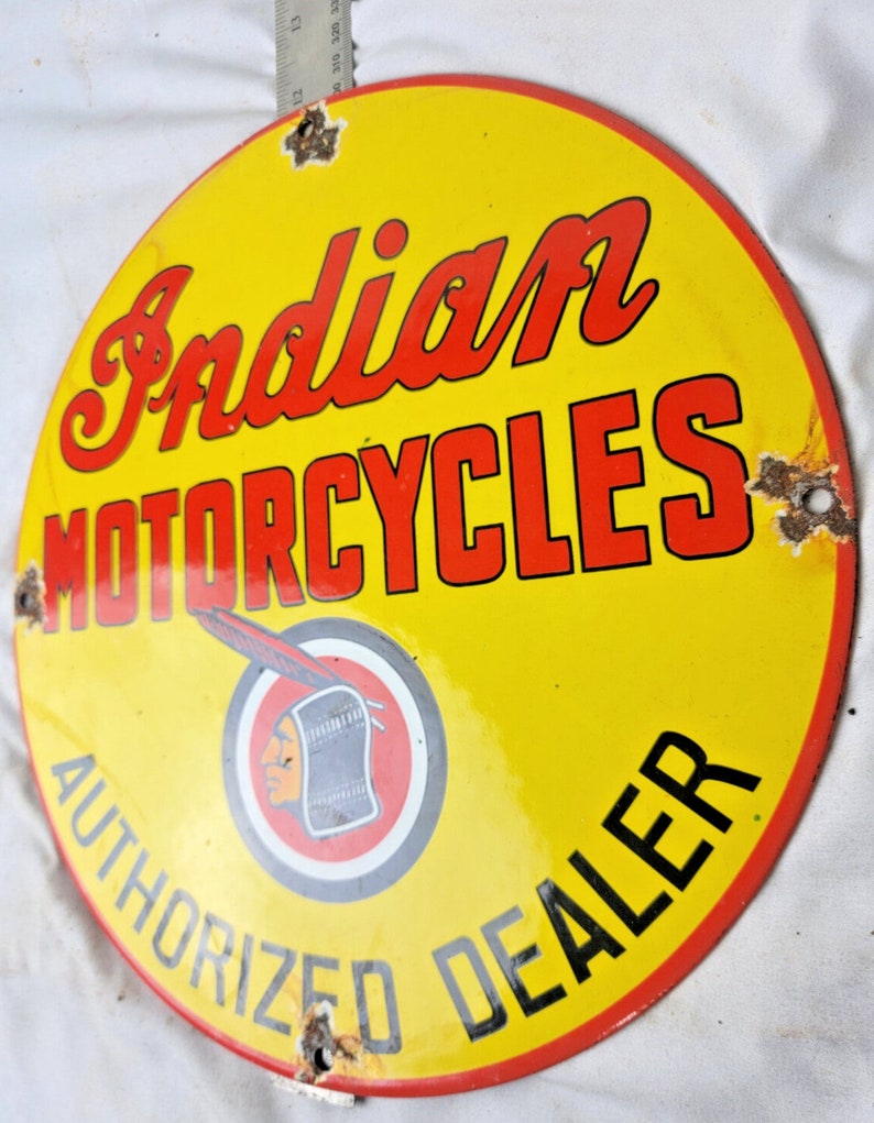 Vintage INDIAN MOTORCYCLES Porcelain Sign Pump Plate Gas Station Oil ...