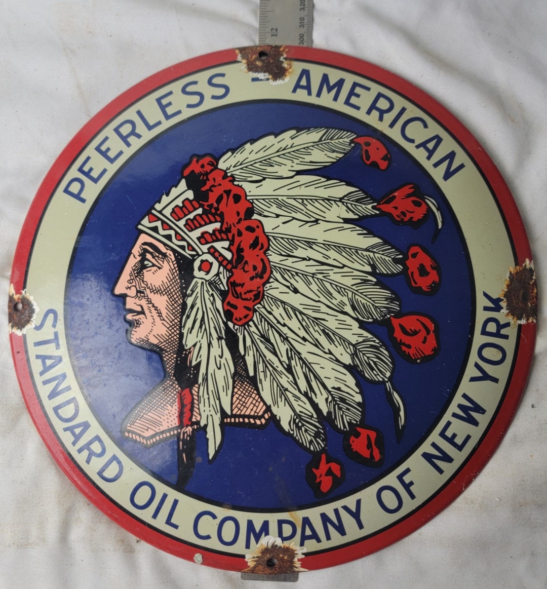 Vintage PEERLESS AMERICAN Porcelain Sign Pump Plate Gas Station Oil ...