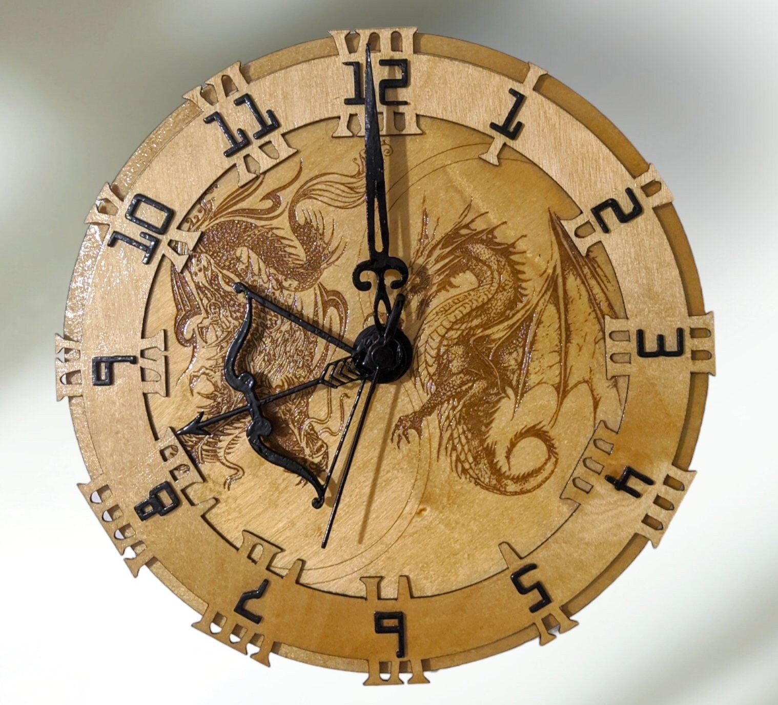 Handmade Wood Wall Clock With Yin Yan's Dragon Engraving,wooden Clock ...