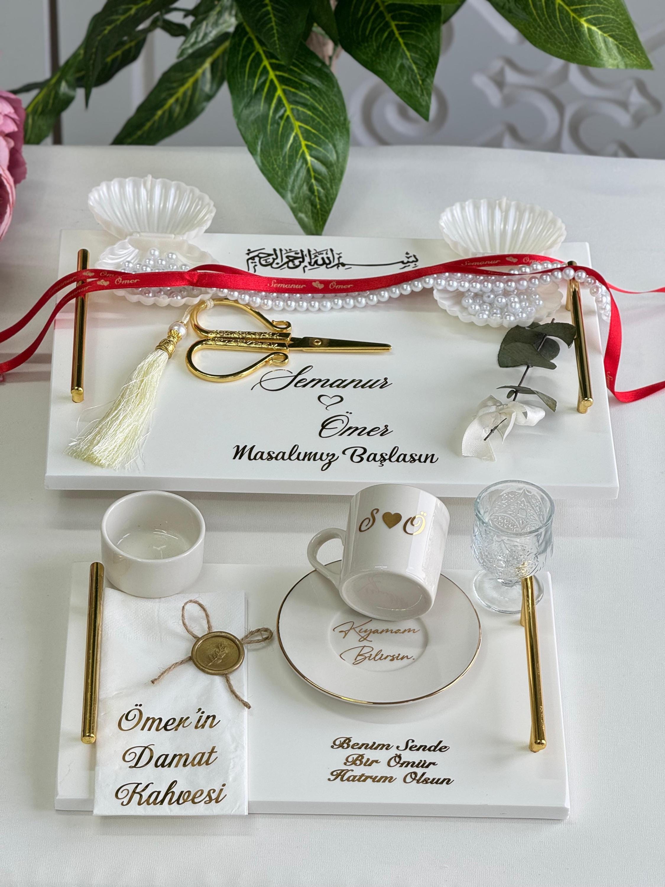 Personalized Milky White Marble Wedding Tray Set – Elegant Ceremony ...