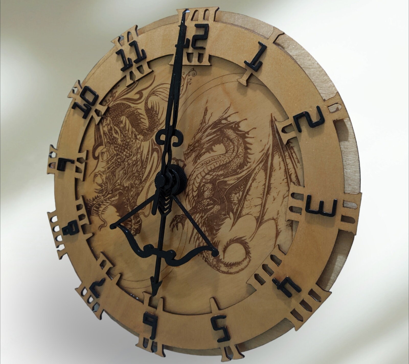 Handmade Wood Wall Clock With Yin Yan's Dragon Engraving,wooden Clock ...