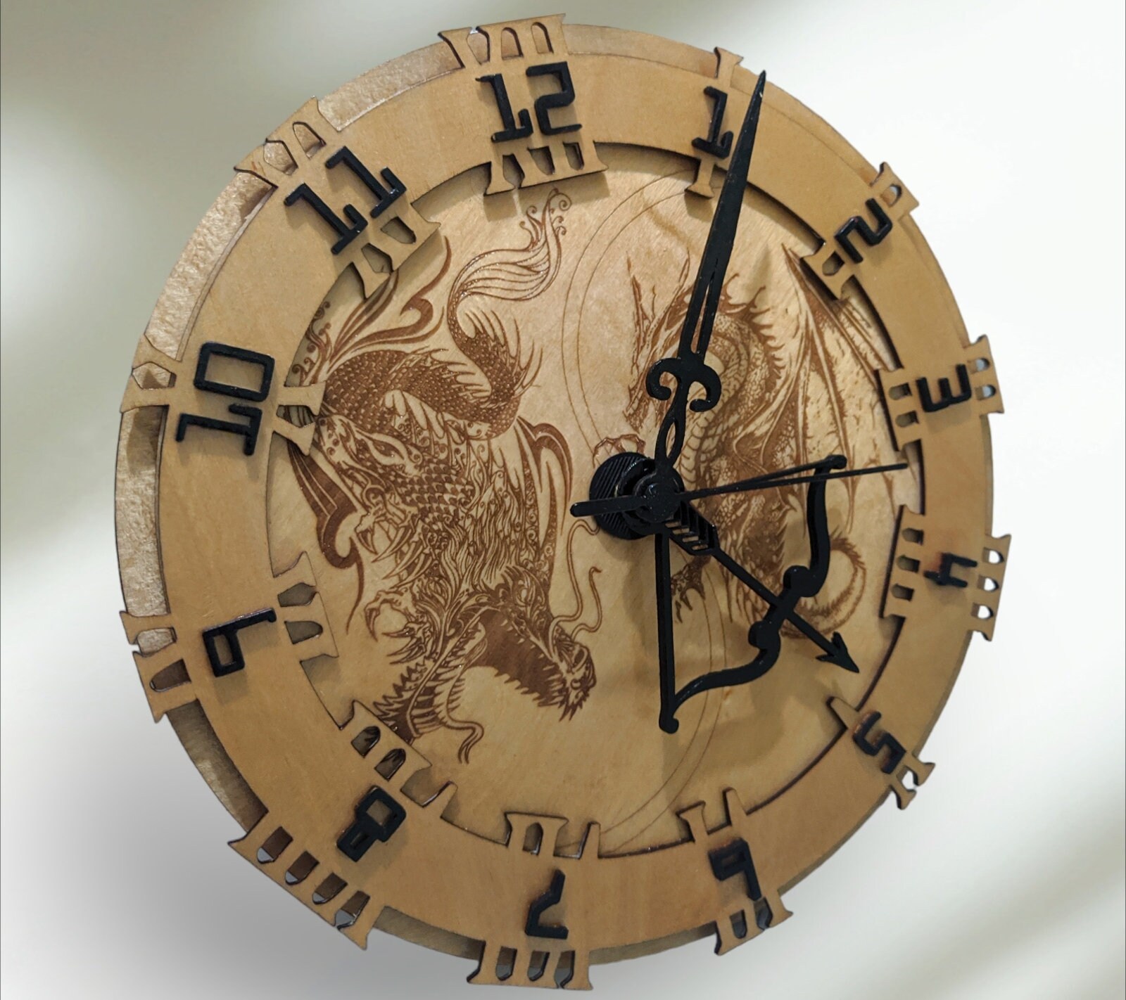 Handmade Wood Wall Clock With Yin Yan's Dragon Engraving,wooden Clock ...