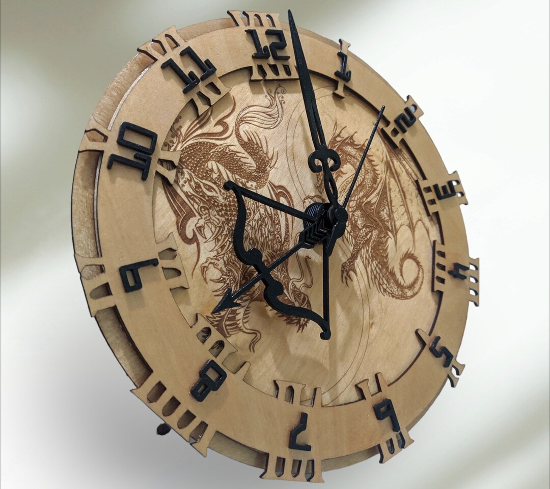 Handmade Wood Wall Clock With Yin Yan's Dragon Engraving,wooden Clock ...