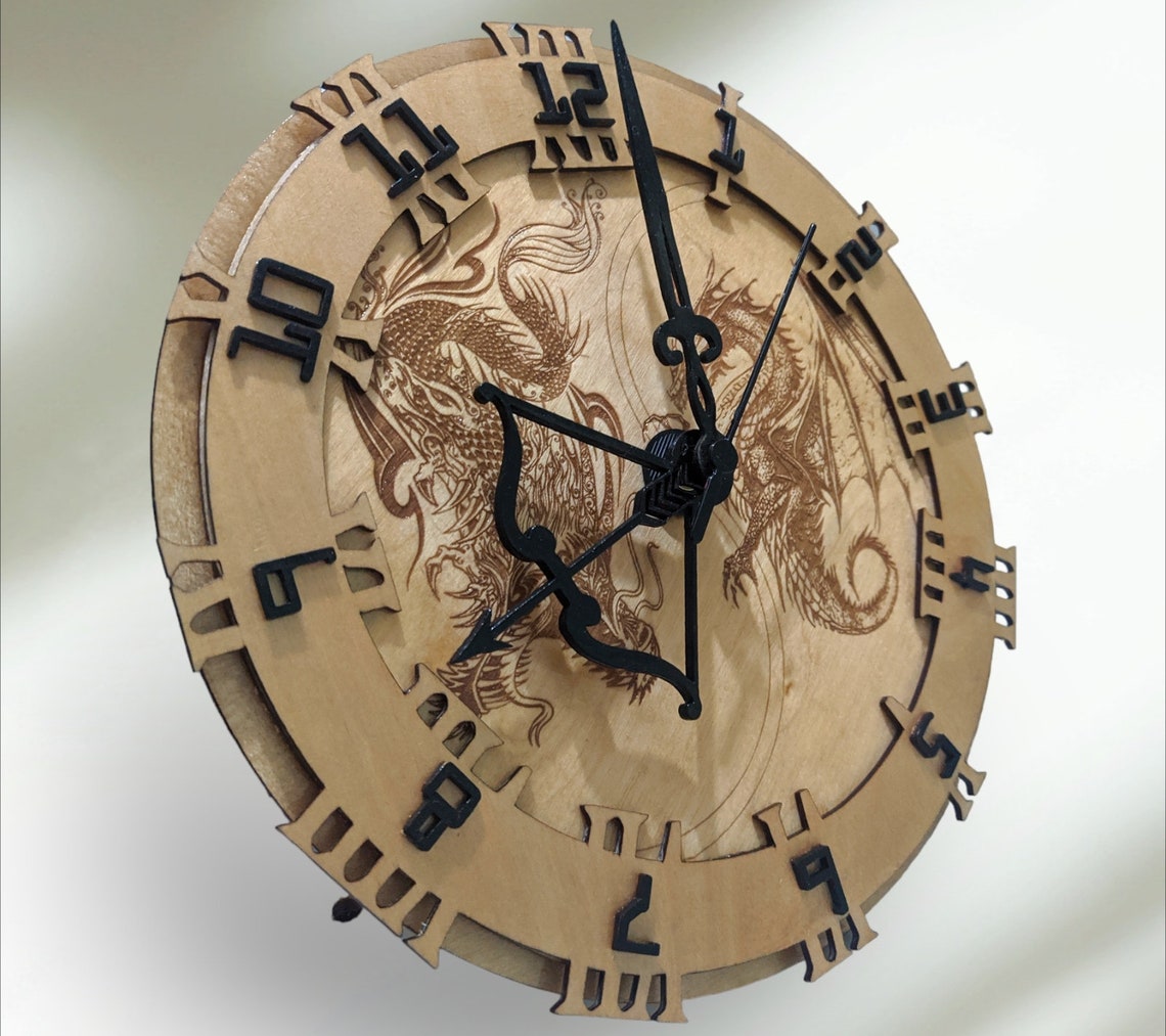 Handmade Wood Wall Clock With Yin Yan's Dragon Engraving,wooden Clock ...