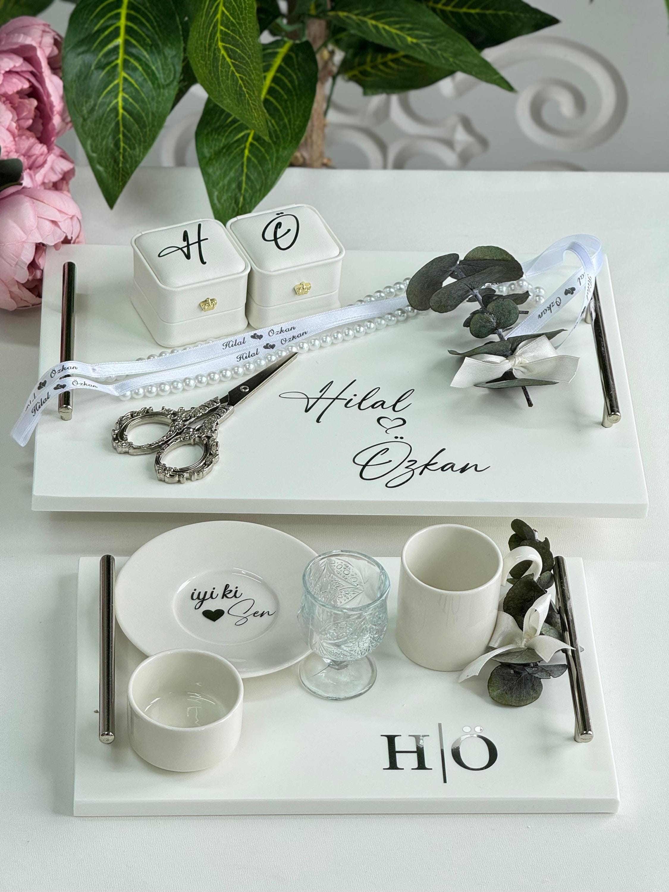 Personalized Milky White Marble Wedding Tray Set – Elegant Ceremony ...