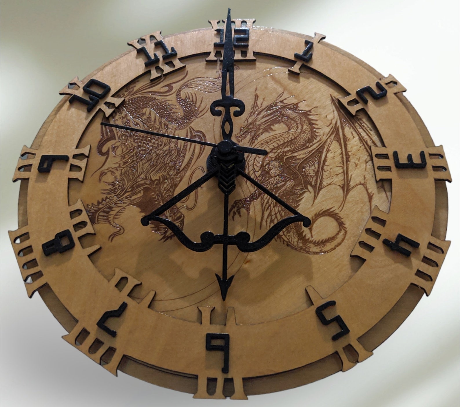 Handmade Wood Wall Clock With Yin Yan's Dragon Engraving,wooden Clock ...