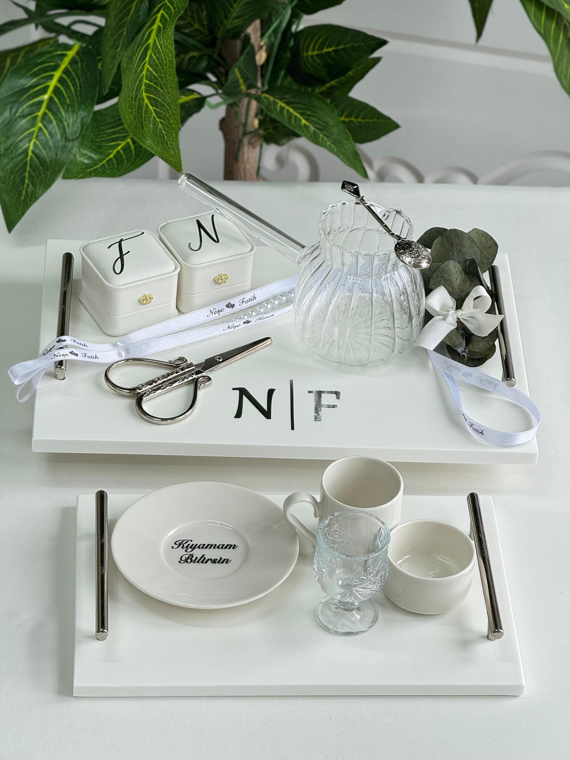 Personalized Milky White Marble Wedding Tray Set – Elegant Ceremony ...