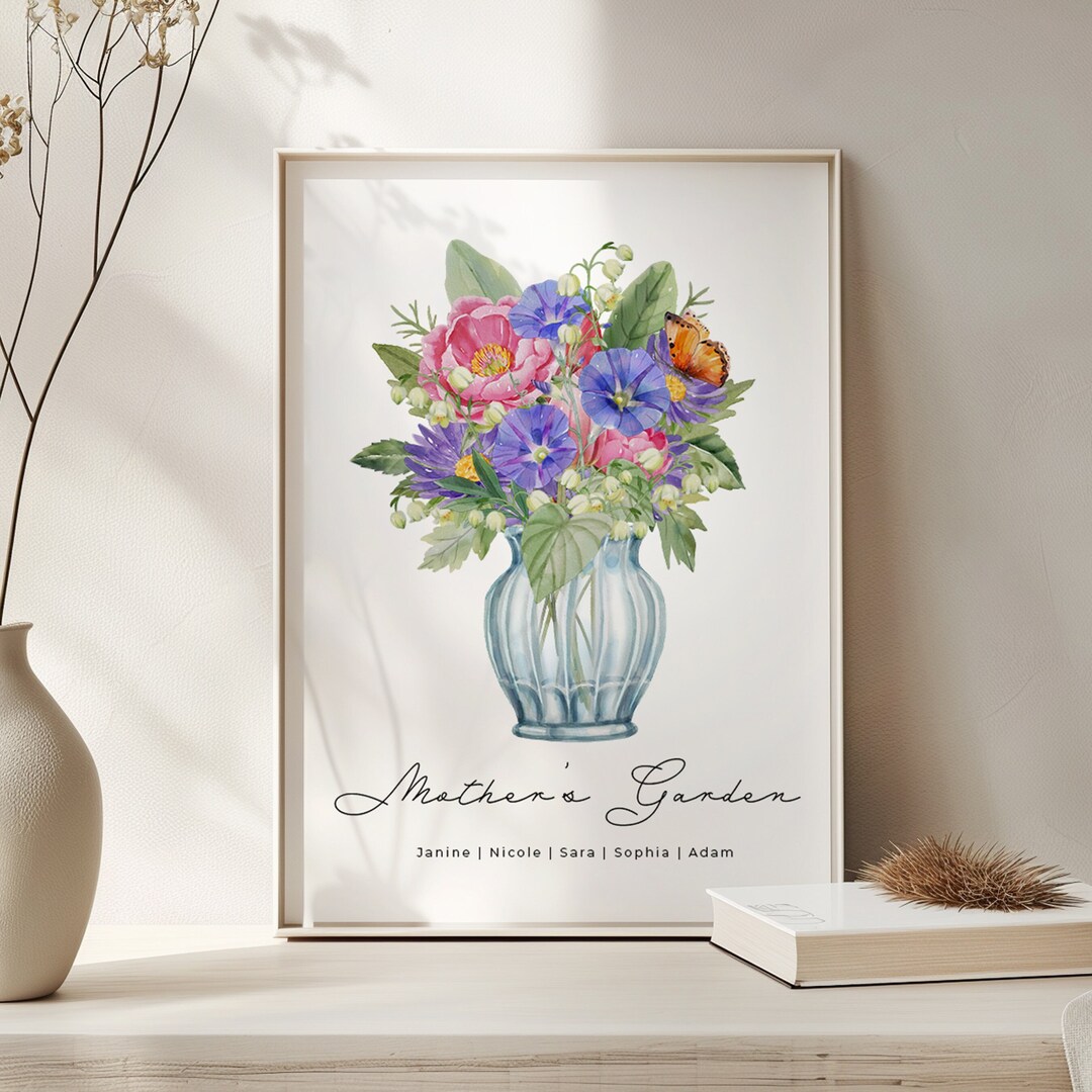 Personalized Birth Month Flower Bouquet Wall Art for Her Country Wall ...