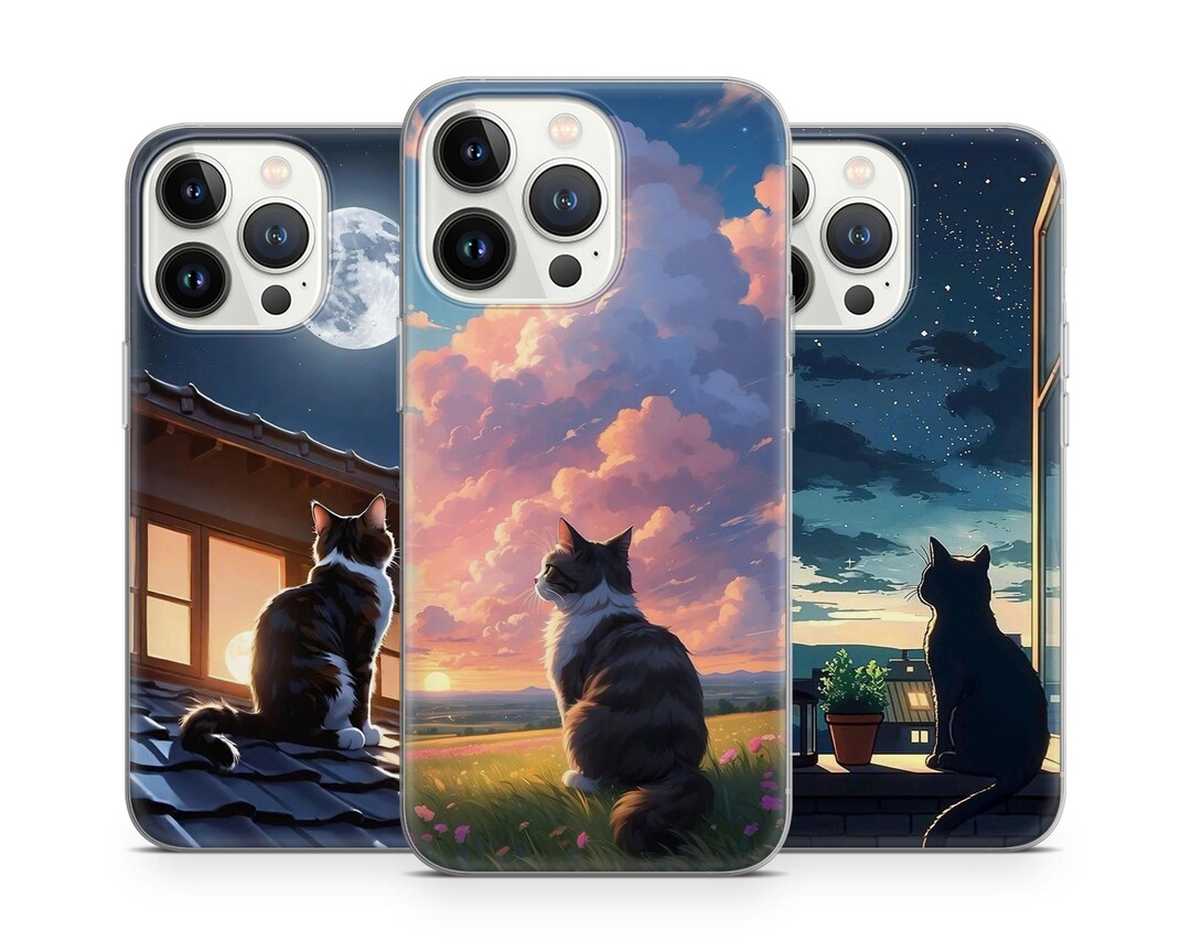 Dreamy Cat Vibes: Illustrated Cat Phone Covers Fits iPhone 16 15 14 13 ...