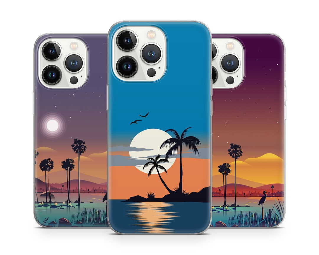 Aesthetic Sunset Illustration Phone Cases for iPhone 15 14 13 12 Pro ...