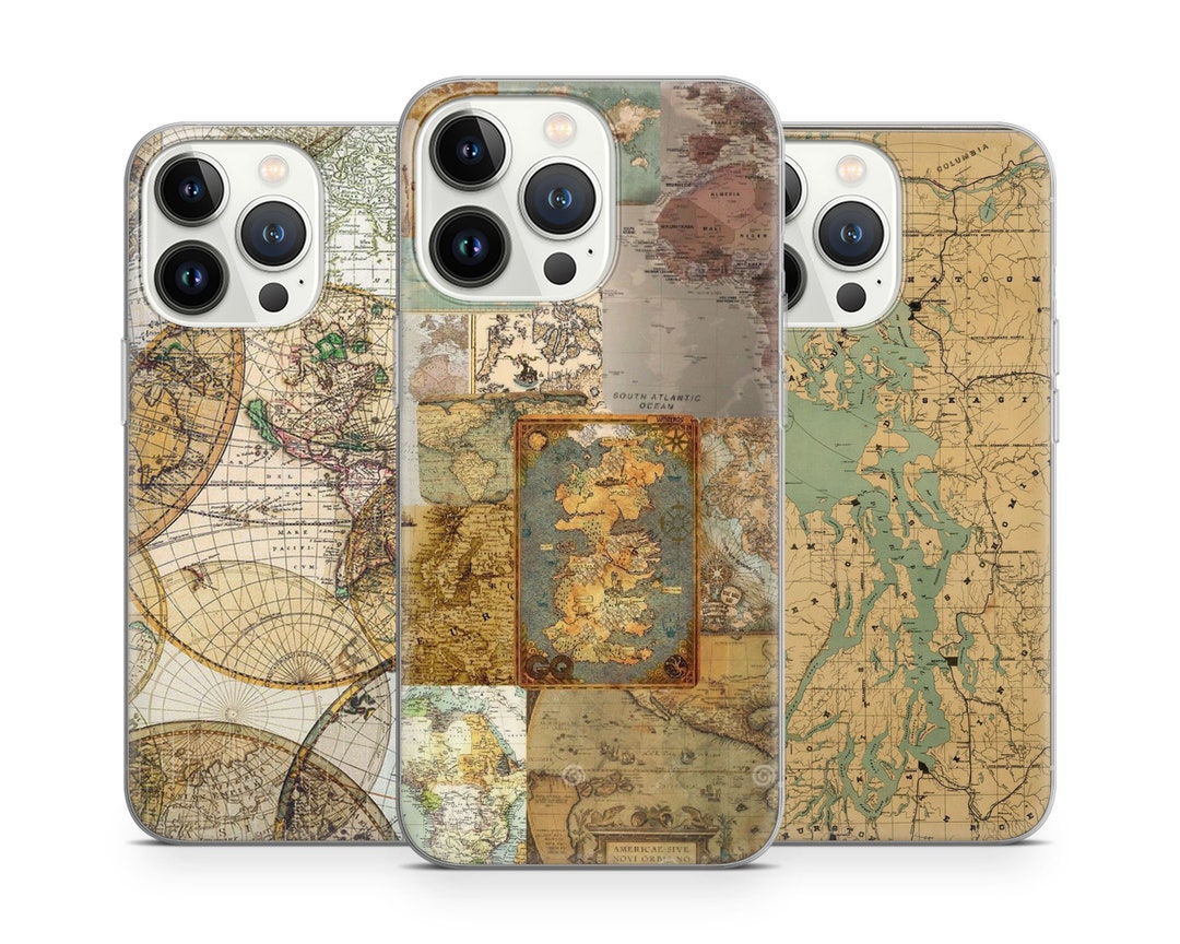 World Map Custom Retro Style Phone Cases Collection for iPhone 15 14 13 ...