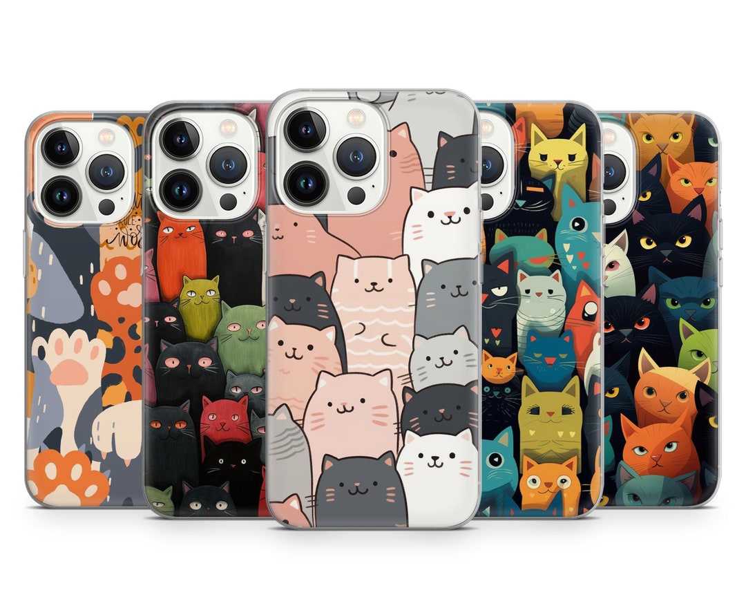 Purrfect Cat Pattern Protection Phone Cases for iPhone 15 14 13 12 Pro ...