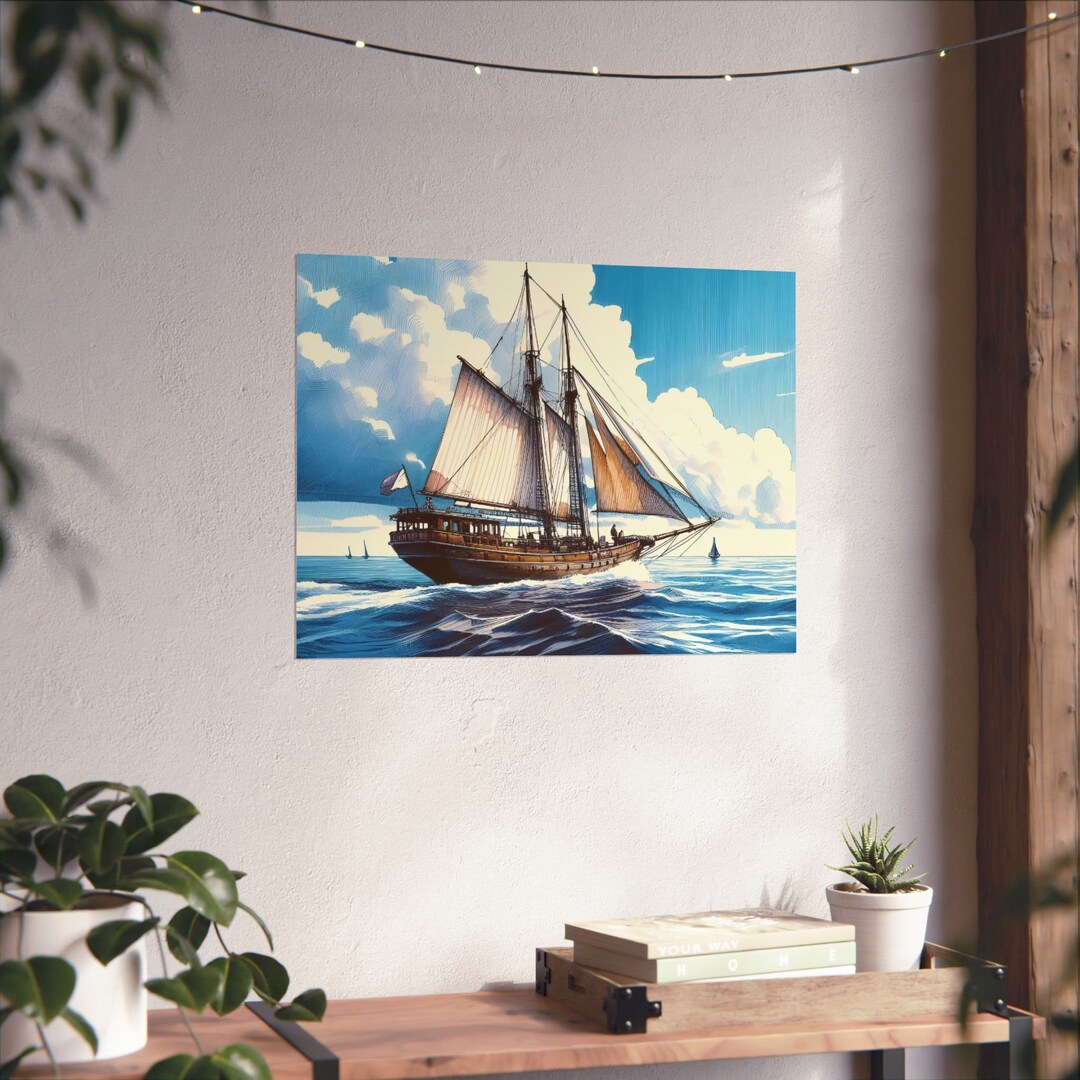 Sailing Ship Matte Poster, Pirate Ship Wall Decor, Water Color Pirate ...