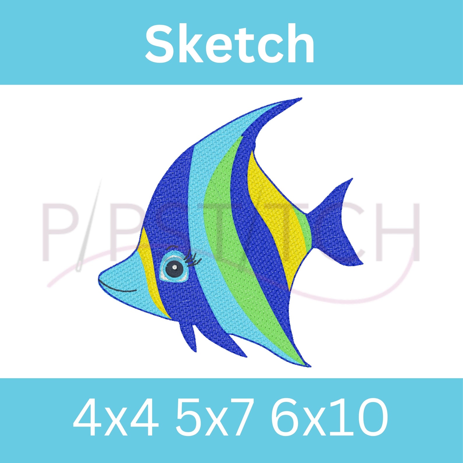 Striped Fish Sketch Sea Creature Vintage Style Machine Embroidery ...