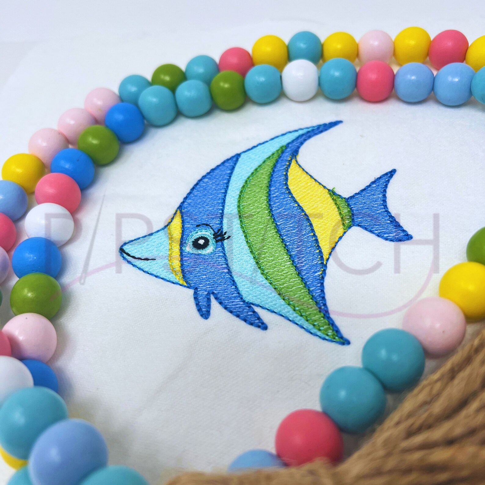 Striped Fish Sketch Sea Creature Vintage Style Machine Embroidery ...