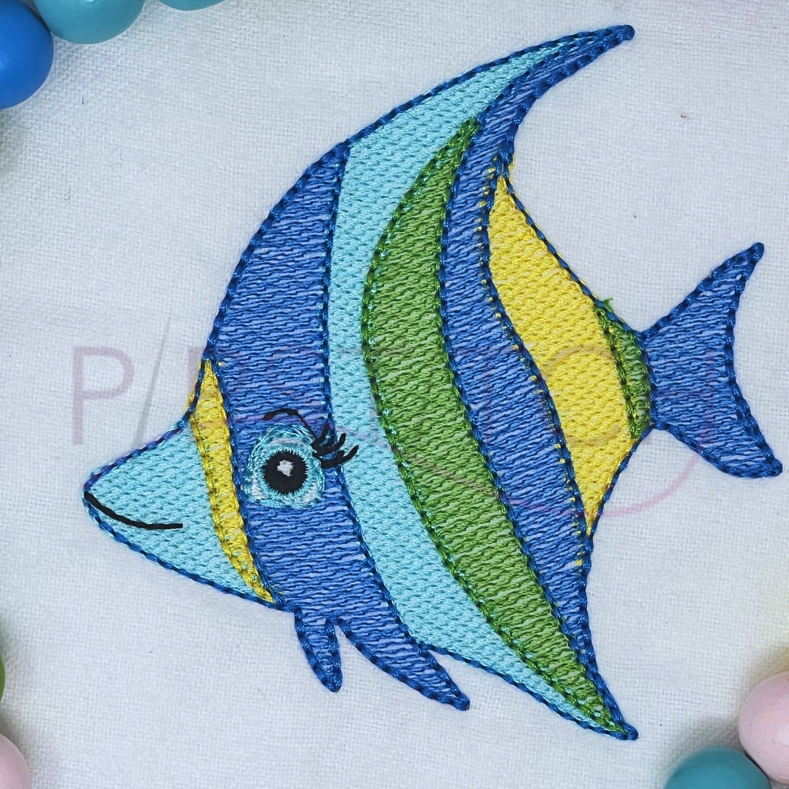 Striped Fish Sketch Sea Creature Vintage Style Machine Embroidery ...