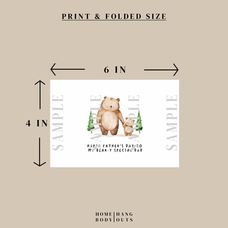 Printable Fathers Day Card, Bear Watercolor Fathers Day Card, Digital ...